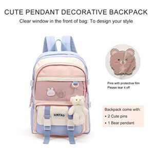 Phaoullzon Kawaii Backpack for School Aesthetic Bookbag Cute Anime Backpacks for Girls with Pins and Pendant, Blue