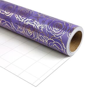 ldgooael mini short small wrapping paper roll - reversible design (17" x 120") - purple rose with metallic gold foil for holiday, mothers day, birthday, wedding, baby shower