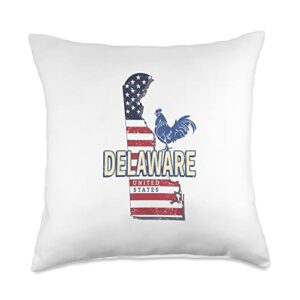 delaware united states retro state map vintage usa souvenir throw pillow, 18x18, multicolor