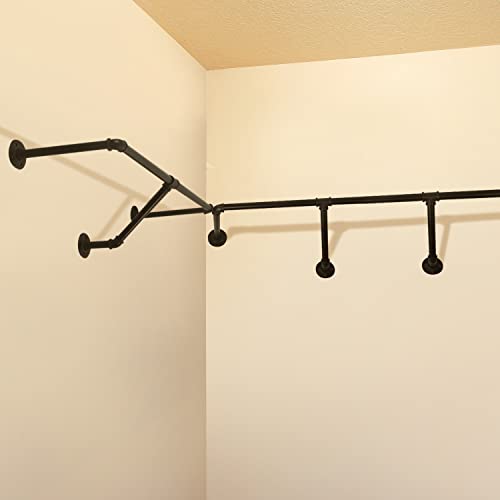 HouseAid 48 Inch Industrial Pipe Clothes Rack, Farmhouse Iron Garment Rack, Vintage Style Hanging Rod for Closet, Wall Mounted, Matte Black (Hooks Included)