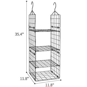 Chemailon Metal Wire Hanging Closet Organizer 4-Shelf Wardrobe Storage for Clothes, Shoes, and Handbags, Adjustable Height, Black