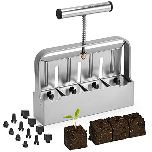 FLOLXNB Soil Blocker, Upgraded 2 inch Soil Block Maker with 12Pcs of Seed Pins, Soil Blocking Tool for Outdoor Garden Send Plants, Silver