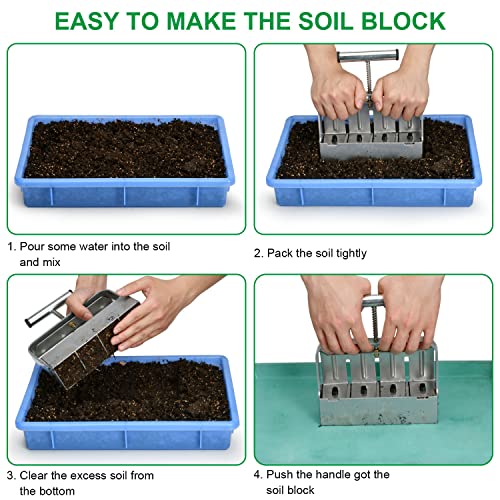 FLOLXNB Soil Blocker, Upgraded 2 inch Soil Block Maker with 12Pcs of Seed Pins, Soil Blocking Tool for Outdoor Garden Send Plants, Silver