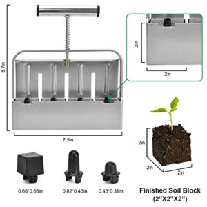 FLOLXNB Soil Blocker, Upgraded 2 inch Soil Block Maker with 12Pcs of Seed Pins, Soil Blocking Tool for Outdoor Garden Send Plants, Silver