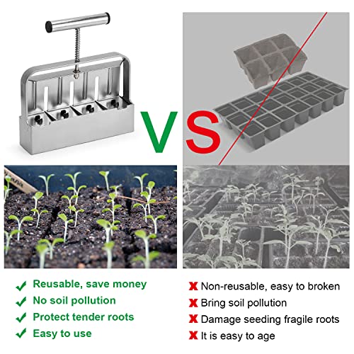 FLOLXNB Soil Blocker, Upgraded 2 inch Soil Block Maker with 12Pcs of Seed Pins, Soil Blocking Tool for Outdoor Garden Send Plants, Silver