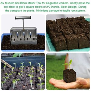 FLOLXNB Soil Blocker, Upgraded 2 inch Soil Block Maker with 12Pcs of Seed Pins, Soil Blocking Tool for Outdoor Garden Send Plants, Silver