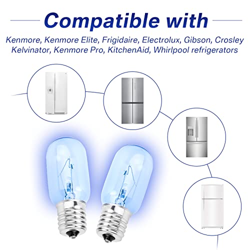 ANTOBLE Refrigerator Light Bulb 40 Watt 297048600 241552802 Compatible with Frigidaire Kenmore Whirlpool Electrolux KitchenAid Fridge Light Bulbs Replacement Freezer Bulb T8 E17 Lamp Light, 2 Pack