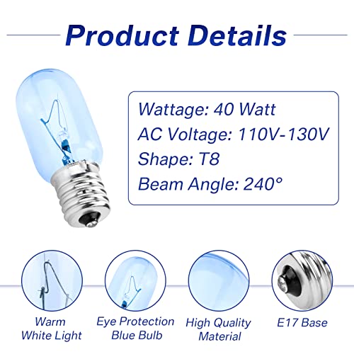 ANTOBLE Refrigerator Light Bulb 40 Watt 297048600 241552802 Compatible with Frigidaire Kenmore Whirlpool Electrolux KitchenAid Fridge Light Bulbs Replacement Freezer Bulb T8 E17 Lamp Light, 2 Pack