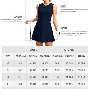 Soothfeel Women's Tennis Golf Dress with Built in Shorts Sleeveless Workout Active Athletic Dress for Women with 4 Pockets (Navy, S)