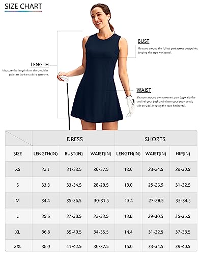 Soothfeel Women's Tennis Golf Dress with Built in Shorts Sleeveless Workout Active Athletic Dress for Women with 4 Pockets (Navy, S)