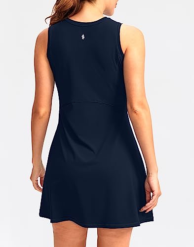 Soothfeel Women's Tennis Golf Dress with Built in Shorts Sleeveless Workout Active Athletic Dress for Women with 4 Pockets (Navy, S)