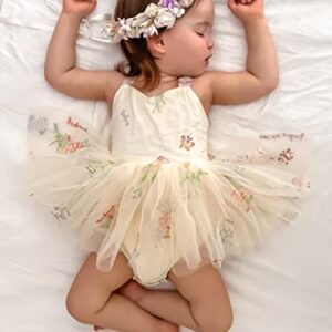 Baby Girl Lace Tulle Romper Dress Sleeveless Flower Embroidery Mesh Tutu Princess Dress Fluffy Brithday Photoshoot (Creamy Yellow, 12-18 Months)