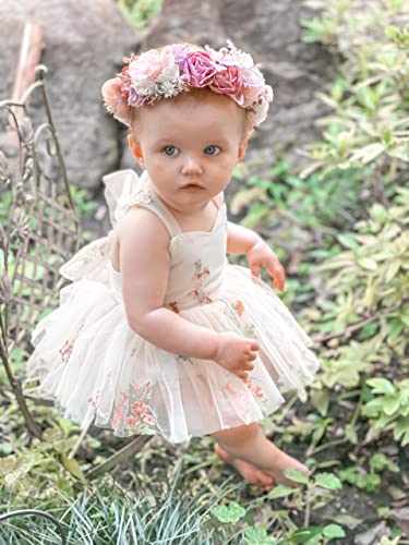 Baby Girl Lace Tulle Romper Dress Sleeveless Flower Embroidery Mesh Tutu Princess Dress Fluffy Brithday Photoshoot (Creamy Yellow, 12-18 Months)