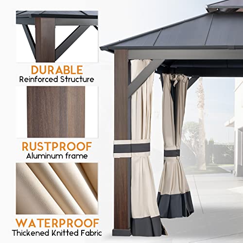 Warmally 12'×14' Hardtop Gazebo with Stable Support Posts, Outdoor Metal Gazebo with Nettings and Curtains Fast-Splicing Aluminum Structure for Patio Backyard Deck and Lawns