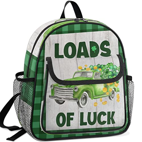 YPPAHHHH Toddler Backpack St Patricks Quote Loads Of Luck Kids Backpacks for Boys Girls Preschool Bags with Chest Strap and Names Tag, Lightweight Nursery Rucksack