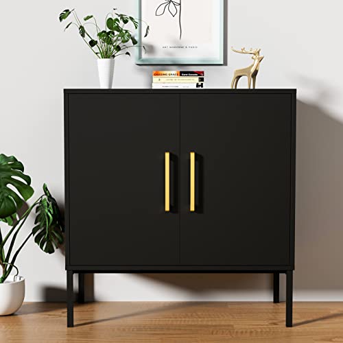 CARPETNAL Siedeboard Buffet Cabinet, Black Side Storage Cabinet with Doors and Adjustable Shelves, Accent Cabinet for Kitchen, Living Room, Bedroom, Office, Hallway, Entryway