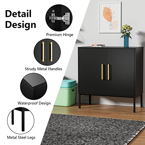 CARPETNAL Siedeboard Buffet Cabinet, Black Side Storage Cabinet with Doors and Adjustable Shelves, Accent Cabinet for Kitchen, Living Room, Bedroom, Office, Hallway, Entryway