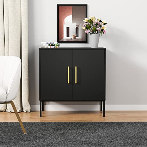 CARPETNAL Siedeboard Buffet Cabinet, Black Side Storage Cabinet with Doors and Adjustable Shelves, Accent Cabinet for Kitchen, Living Room, Bedroom, Office, Hallway, Entryway