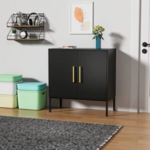 CARPETNAL Siedeboard Buffet Cabinet, Black Side Storage Cabinet with Doors and Adjustable Shelves, Accent Cabinet for Kitchen, Living Room, Bedroom, Office, Hallway, Entryway