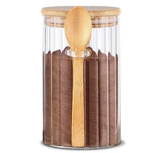 steviieden 25 oz large airtight glass jar with bamboo spoons lids overnight oats container decorative coffee bar food storage jar cereal nuts salts coffee tea flour sugar container spice jar