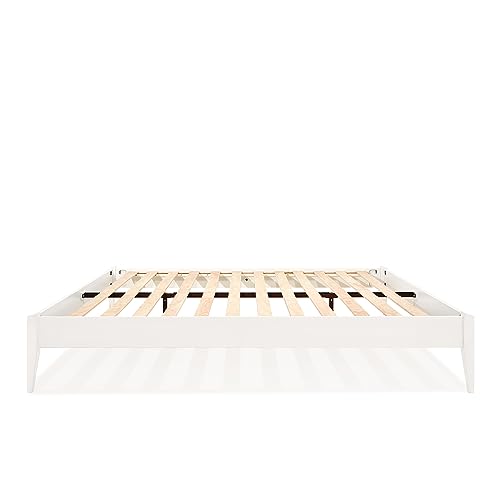 Bme Dinkee Signature Ivory White King Bed Frame Without Headboard - Modern & Minimalist Style with Acacia Wood - 12 Strong Wood Slat Support - Easy Assembly - No Box Spring Needed