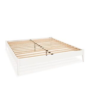 Bme Dinkee Signature Ivory White King Bed Frame Without Headboard - Modern & Minimalist Style with Acacia Wood - 12 Strong Wood Slat Support - Easy Assembly - No Box Spring Needed