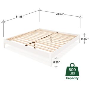 Bme Dinkee Signature Ivory White King Bed Frame Without Headboard - Modern & Minimalist Style with Acacia Wood - 12 Strong Wood Slat Support - Easy Assembly - No Box Spring Needed