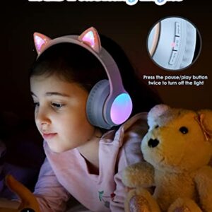 Bluetooth Headphones for Kids, Kid Odessey Cat Ears Wireless Kids Headphones, Bluetooth 5.3, 50H Playtime, 84/94dB Volume Limited, Colorful LED Lights, Built-in Mic Over-Ear Headsets for iPad/Tablet