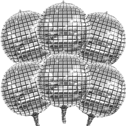 Disco Ball Balloons, 6 PCS, Disco Balloons, Disco Party Decorations, 22 Inch 4D Silver Disco Balloons, Disco Ball Decorations, Disco Ball Balloon, Disco Party Supplies, 70s 80s 90s Party Decorations