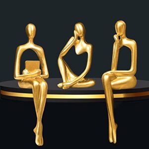 gold home decor large thinker statue accents, set of 3 thinker sculptures office decor modern abstract resin decoration on shelf table desk for living room office bedroom