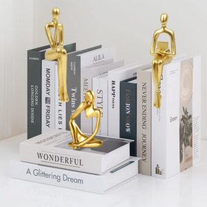 Gold Home Decor Large Thinker Statue Accents, Set of 3 Thinker Sculptures Office Decor Modern Abstract Resin Decoration on Shelf Table Desk for Living Room Office Bedroom