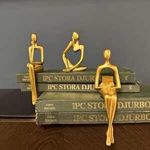 Gold Home Decor Large Thinker Statue Accents, Set of 3 Thinker Sculptures Office Decor Modern Abstract Resin Decoration on Shelf Table Desk for Living Room Office Bedroom