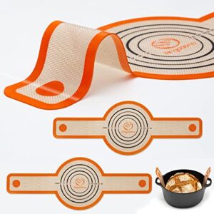 silicone bread sling dutch oven - best japan silicone. non-stick & easy clean reusable silicone bread baking mat. with extra long handles bread baking sheet liner, 2 orange set for transferable dough