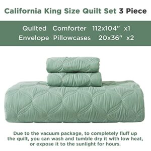 Litanika Sage Green California King Size Quilt Set - Oversized Lightweight Summer Comforter Bedspreads & Coverlets - Boho Farmhouse Bedding Cover Bed Decor - 3 Pieces (1 Quilt, 2 Pillowcases)