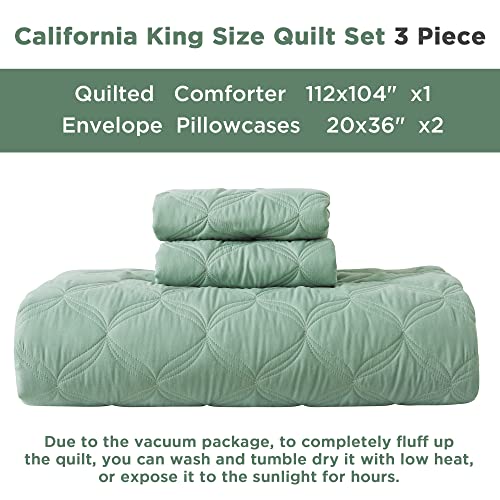 Litanika Sage Green California King Size Quilt Set - Oversized Lightweight Summer Comforter Bedspreads & Coverlets - Boho Farmhouse Bedding Cover Bed Decor - 3 Pieces (1 Quilt, 2 Pillowcases)