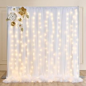 10ft x 10ft White Tulle Backdrop Curtain Panels, Dual Layer Wrinkle Free White Curtain Backdrop Tulle Drapes for Wedding Parties Birthday Graduation Photography Home Decorations