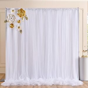 10ft x 10ft White Tulle Backdrop Curtain Panels, Dual Layer Wrinkle Free White Curtain Backdrop Tulle Drapes for Wedding Parties Birthday Graduation Photography Home Decorations