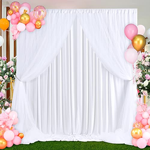 10ft x 10ft White Tulle Backdrop Curtain Panels, Dual Layer Wrinkle Free White Curtain Backdrop Tulle Drapes for Wedding Parties Birthday Graduation Photography Home Decorations