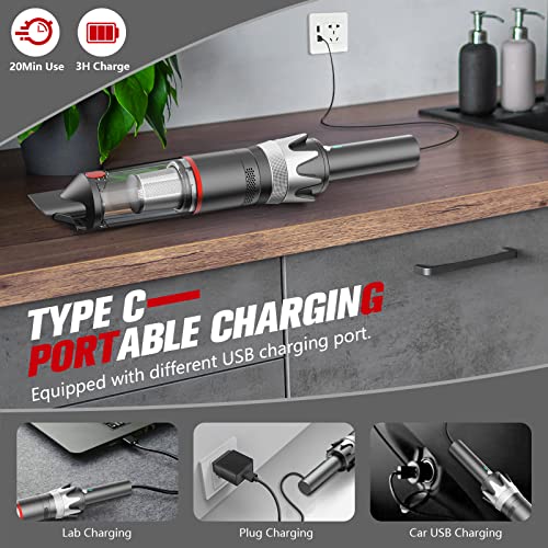 BSRCO Handheld Vacuum Cordless, Portable Car Vacuum, 3-in-1 Rechargeable Mini Wireless Cleaner with 2-Speed for Home, Pet Hair, Car