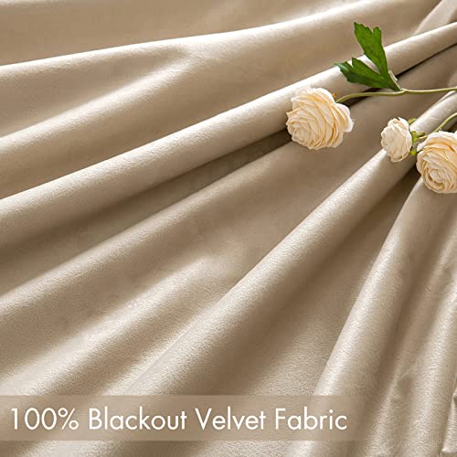 MIULEE 100% Blackout Velvet Curtains 96 Inches Long 2 Panels, Beige Black Out Window Drapes for Bedroom Living Room Back Tab Rod Pocket Full Room Darkening Thermal Insulated Noise Reducing Curtains