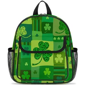 kids backpack for boys girls st. patrick's day toddler backpack preschool kindergarten backpack with chest strap lightweight clover grid children bookbag for school, travel, nursery