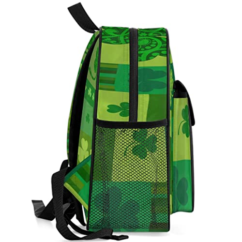 Kids Backpack for Boys Girls St. Patrick's Day Toddler Backpack Preschool Kindergarten Backpack with Chest Strap Lightweight Clover Grid Children Bookbag for School, Travel, Nursery