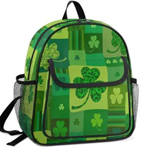 Kids Backpack for Boys Girls St. Patrick's Day Toddler Backpack Preschool Kindergarten Backpack with Chest Strap Lightweight Clover Grid Children Bookbag for School, Travel, Nursery