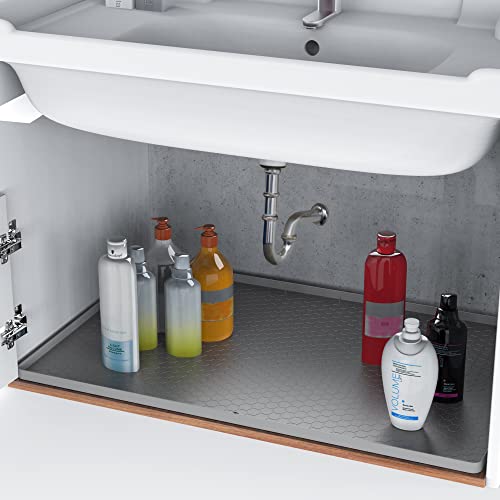 Pegwey Under Sink Mat - 34"x22" | Waterproof Kitchen and Bathroom Silicone Cabinet Tray | Protector for Drips Leaks Spills Tray (Grey)