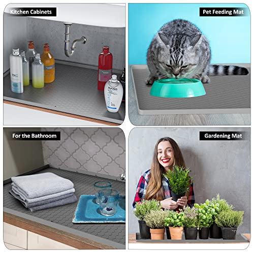 Pegwey Under Sink Mat - 34"x22" | Waterproof Kitchen and Bathroom Silicone Cabinet Tray | Protector for Drips Leaks Spills Tray (Grey)