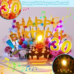 30th Musical Birthday Card with Light & Blowable Candle, Pop-Up Birthday Card for 30 Years Old Male Female, Applause Cheers Sound Effect - Unique Greeting Card 30 Bday Gift Ideas for Women Men