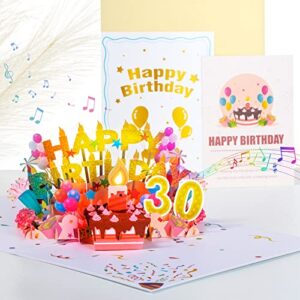 30th Musical Birthday Card with Light & Blowable Candle, Pop-Up Birthday Card for 30 Years Old Male Female, Applause Cheers Sound Effect - Unique Greeting Card 30 Bday Gift Ideas for Women Men