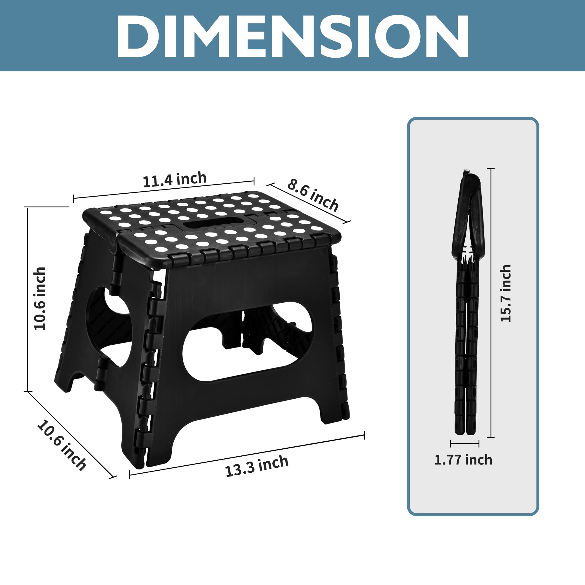 SUGARLEE Folding Step Stool, 11" Anti-Skid Step Stool with Handle,Sturdy Enough to Hold 300 Lb Plastic Foldable Step Stool for Kids-Lightweight Foot Stool for Kitchen, Bathroom, Bedroom (Black)