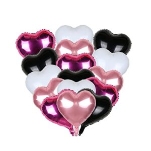 guzon 18” 20pcs hot pink white black heart balloons foil heart balloons heart shaped helium aluminum mylar balloons for birthday wedding bridal shower bachelorette hen party valentine's day