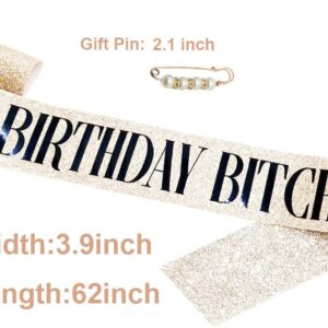 ZHBDPaty Birthday Queen Sash & Rhinestone Tiara Set Glitter Crystal Crown & Sash Kit Party Favors For Women Hairt Accessories Cake Topper (Gold)